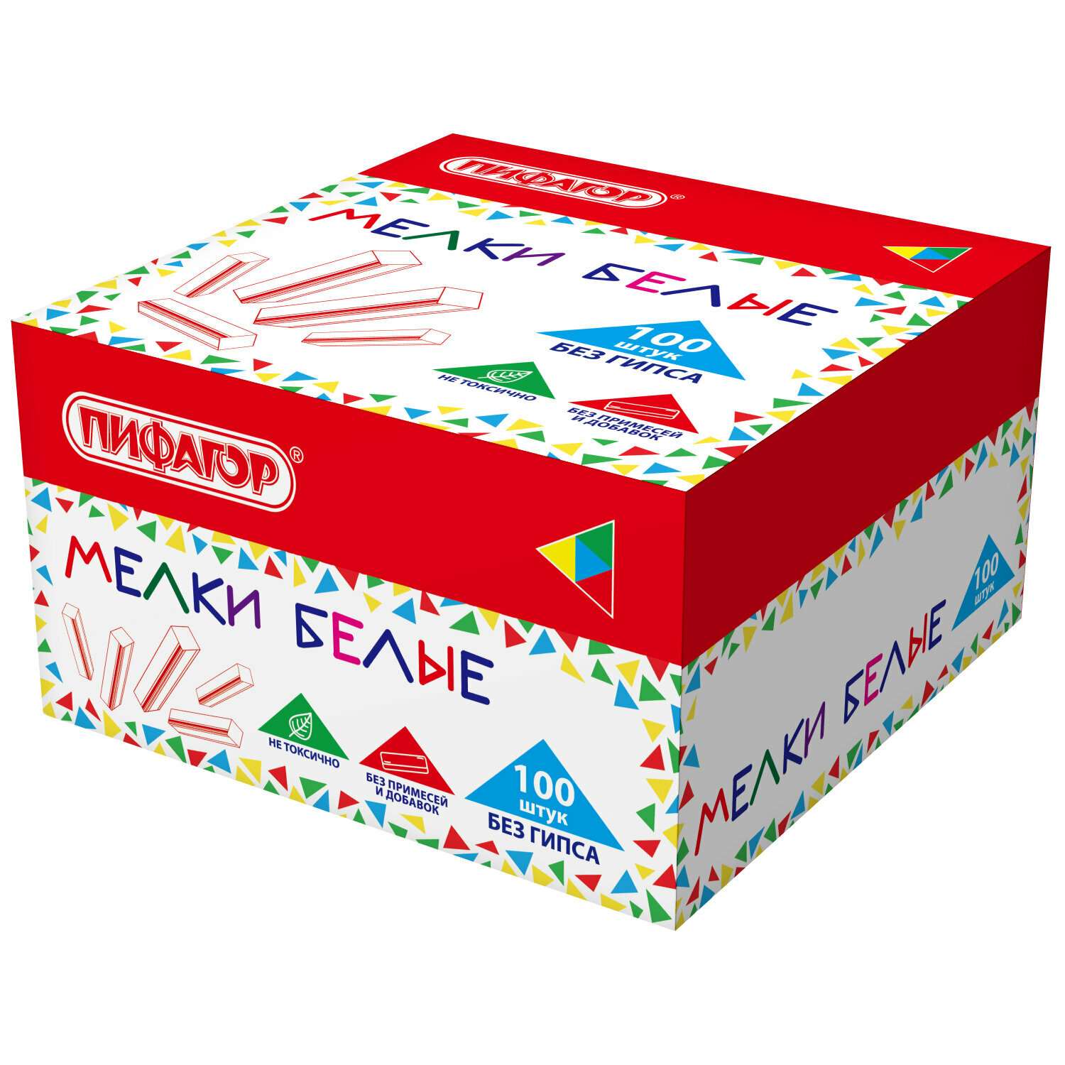 Набор мелков Пифагор белые, без примесей, квадратные, мягкое письмо, 100 шт 274123