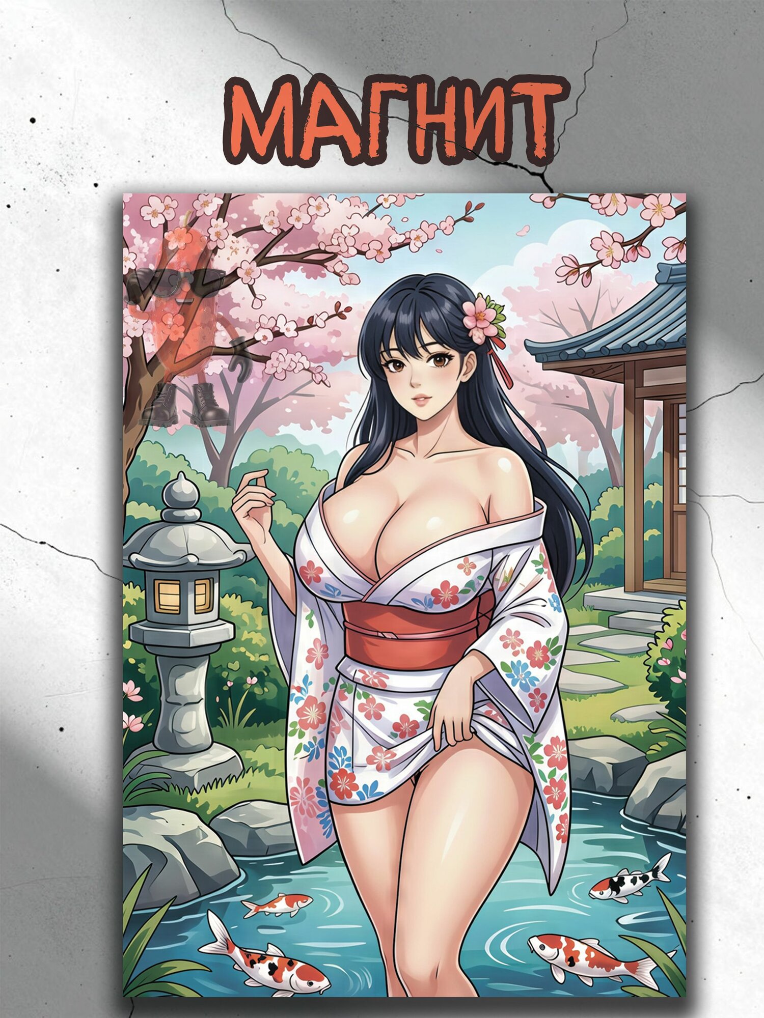 Магнитик на холодильник, в гараж. Девушка на пруду