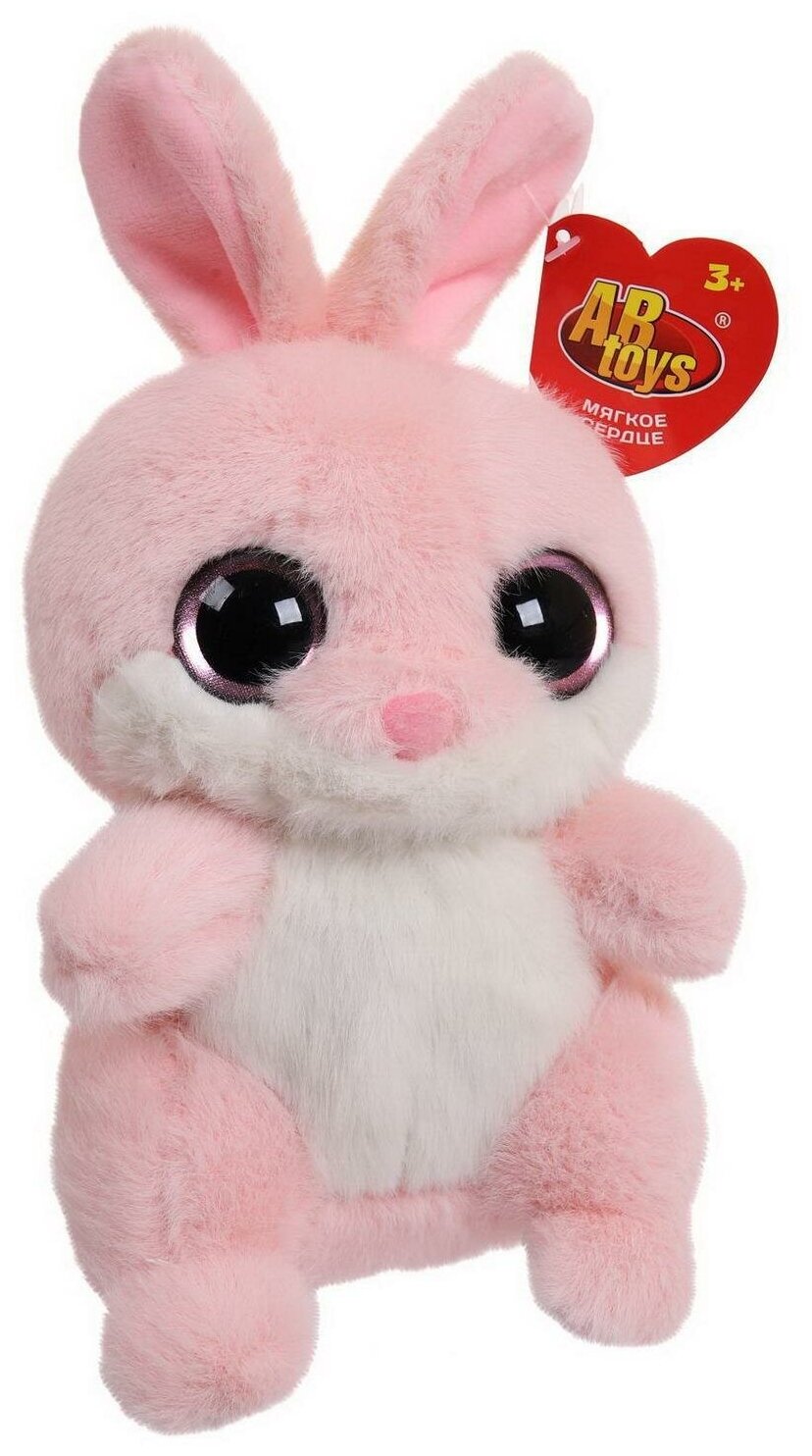 Мягкая игрушка ABtoys "Глазастики – розовый кролик" 18 см, искусственный мех