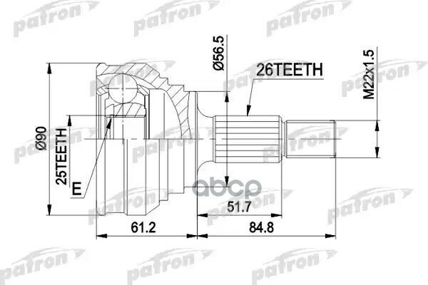 ШРУС наружн к-кт 26x56.5x25 AUDI: 100 74-12.87 PATRON арт. PCV1025