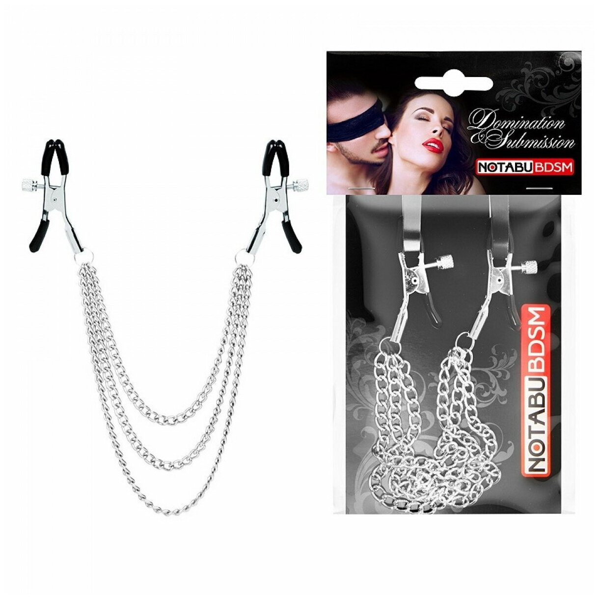 Зажимы Notabu, для сосков, с цепочками, серебристого цвета 11 см