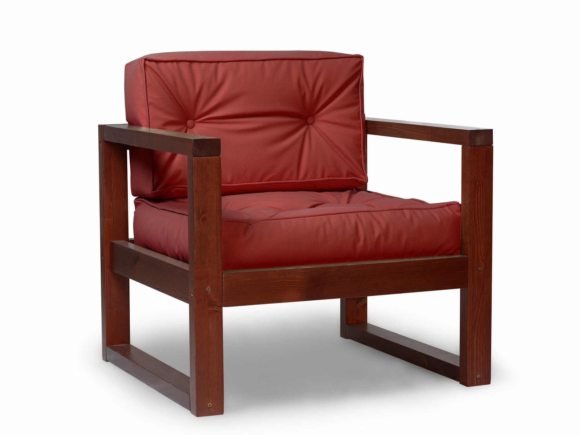 Садовое кресло Arsko Астер-С, бордовое-сосна, экокожа, массив дерева, с подлокотниками, садовое, на дачу, дя кухни