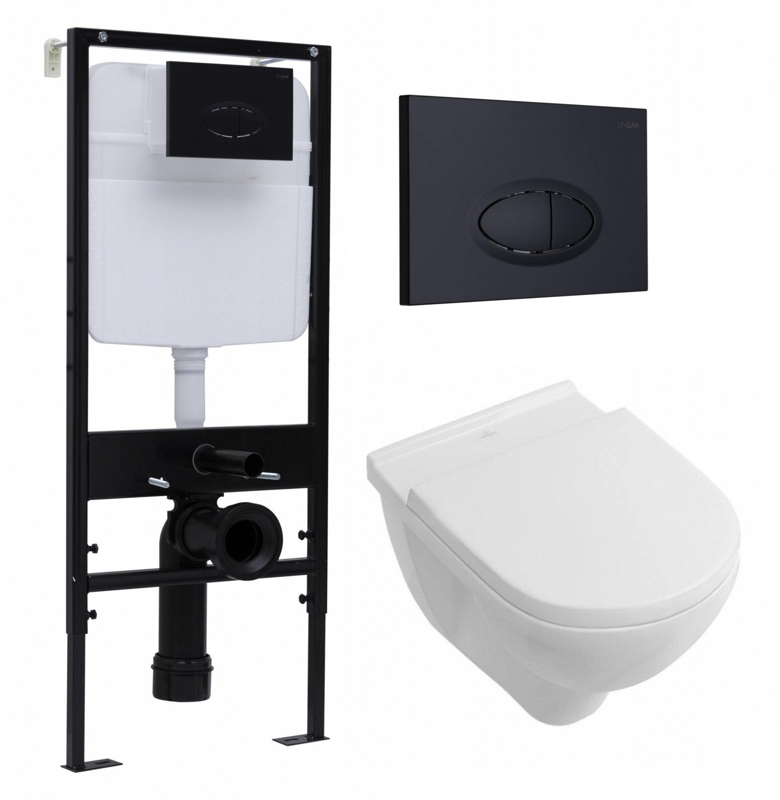 Комплект 3 в 1 инсталляция Logan H1067-1170 297674 + Унитаз подвесной Villeroy & Boch O Novo Directflush + кнопка черная матовая