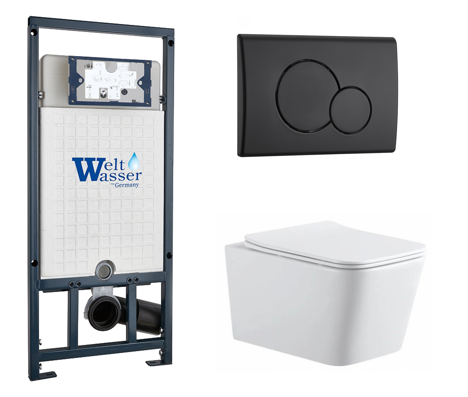Комплект 3 в 1 инсталляция WeltWasser WW Marberg 507 + Подвесной унитаз SinteSi BALTI с кнопкой черной RD 10000005949 + SIN-TS-BLT-171 + 10000010238