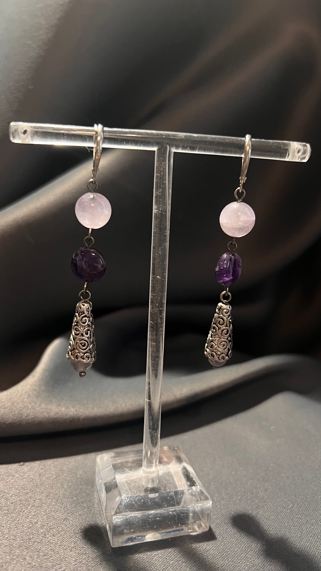 Серьги с подвесками, аметист