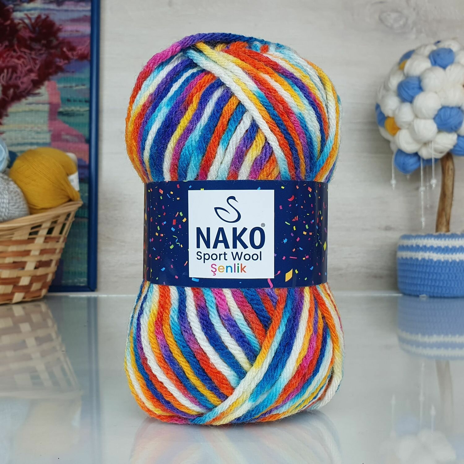 Пряжа Sport wool senlik Nako, принт - 87737, 25% шерсть, 75% премиум акрил, 5 мотков, 100 г, 120 м.