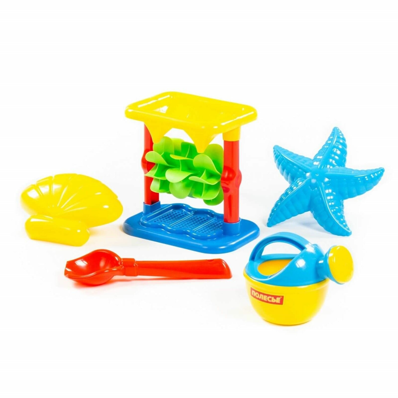 Детский набор для игры в песке №343: мельница, формочки для песка, лейка, совок, игрушки для песочницы, микс