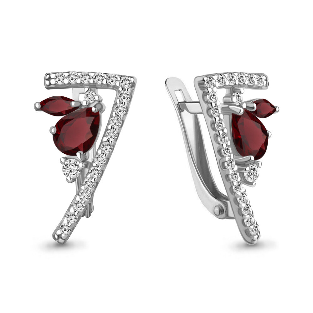 Серьги, серебро, 925 проба, гранат, фианит