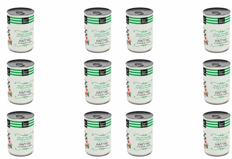 Dog's Menu Влажный корм для взрослых собак, хаггис из ягненка и риса, 340 г, 12 шт
