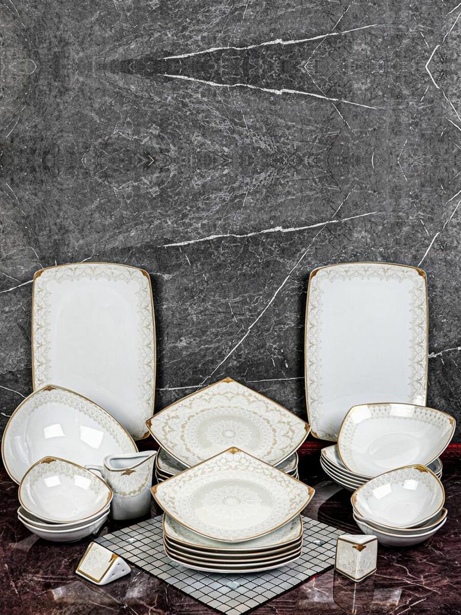 Сервиз PARDIS CHINI Aramesh, столовый, 6 персон, 30 пр, фарфор, белый, золотистый