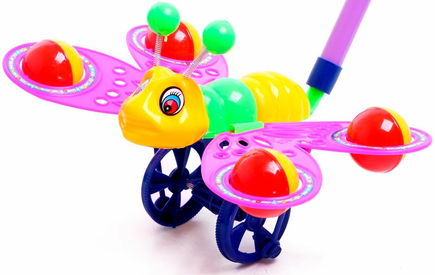 Каталка "Бабочка" для малышей с ручкой, детская развивающая игрушка на палочке для дома и улицы, цвета микс