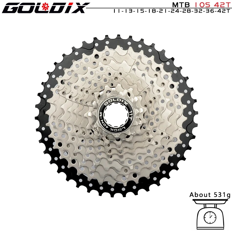 GOLDIX MTB Кассета К7 10 скоростей 11-42T 10S 11-42T silver