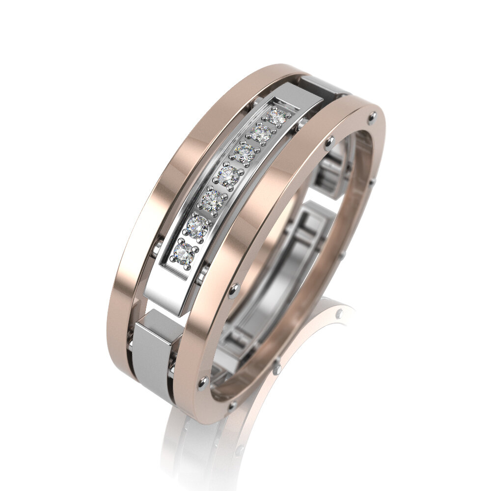 Кольцо обручальное GRAF КОЛЬЦОВ, комбинированное золото, 585 проба, бриллиант