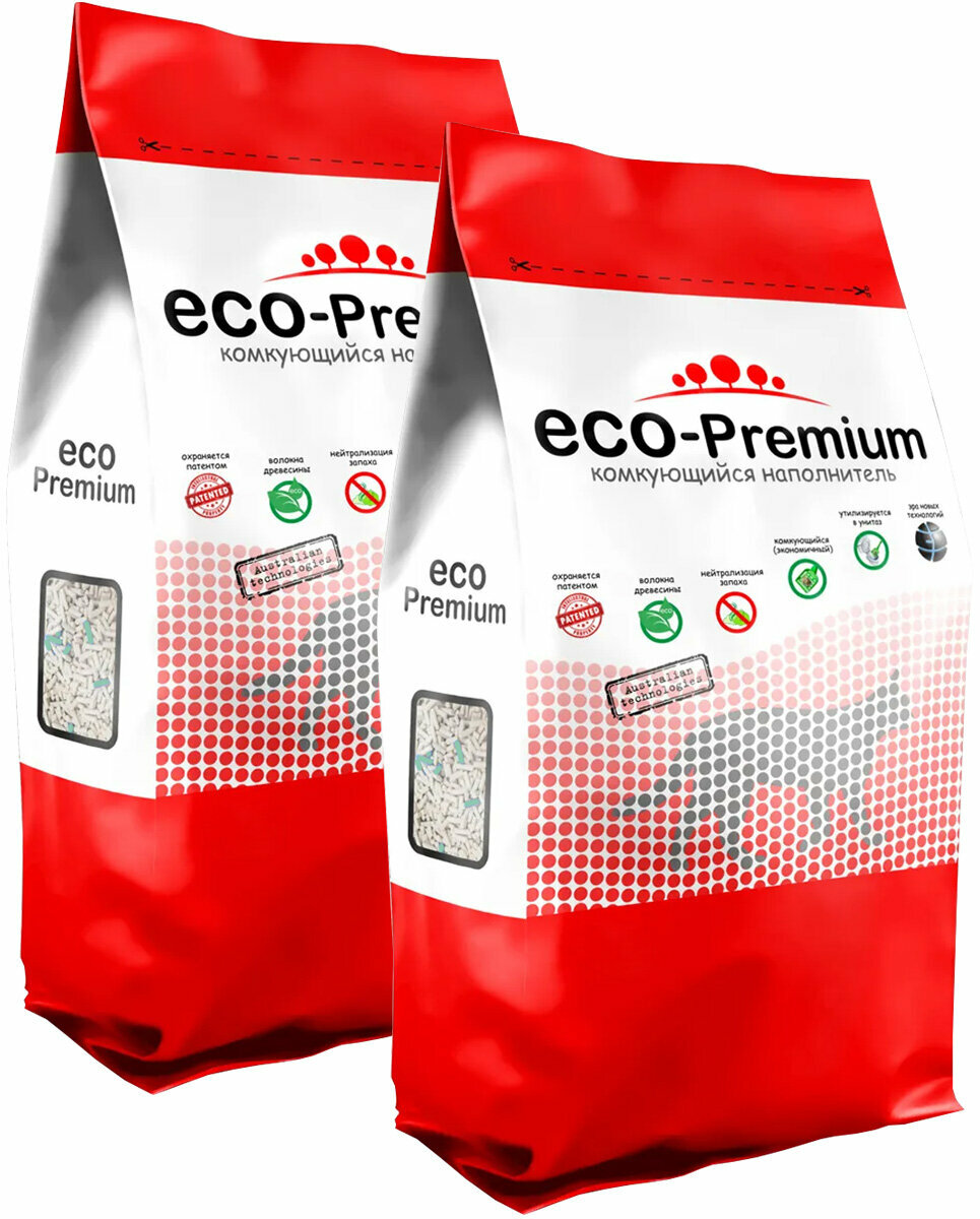 ECO-PREMIUM GREEN наполнитель древесный комкующийся для туалета кошек без запаха зеленый (1,9 + 1,9 кг)