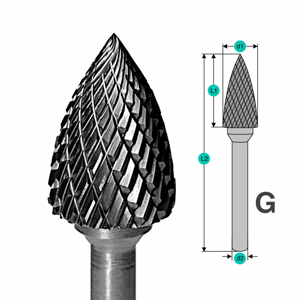 Бор-фреза твердосплавная по металлу параболическая заостренная, тип G 16x25x6 мм TORGWIN T527121