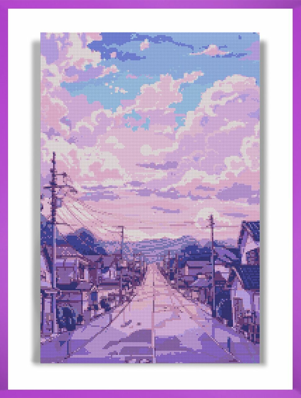 Алмазная мозаика на подрамнике - вышивка Городской пейзаж пастель 2 40 х 60 см