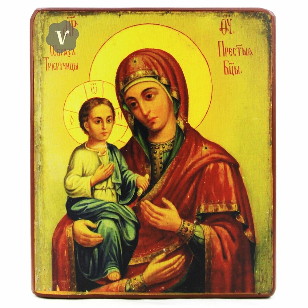 Православная икона Божией Матери Троеручица, деревянная иконная доска, левкас, ручная работа Art.1145М