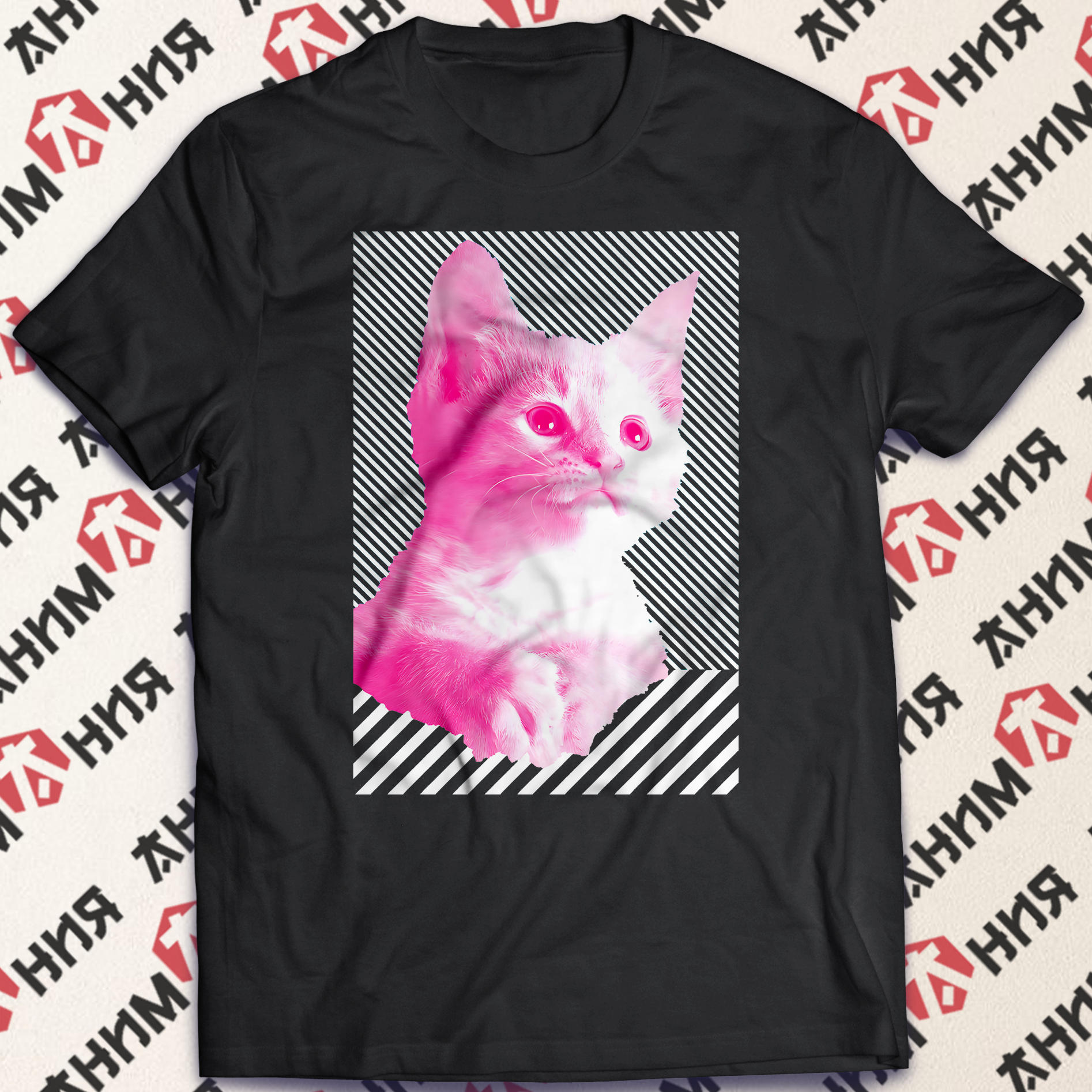 Футболка Футболка с котом, абстрактная, стильная, черная размер 3XL