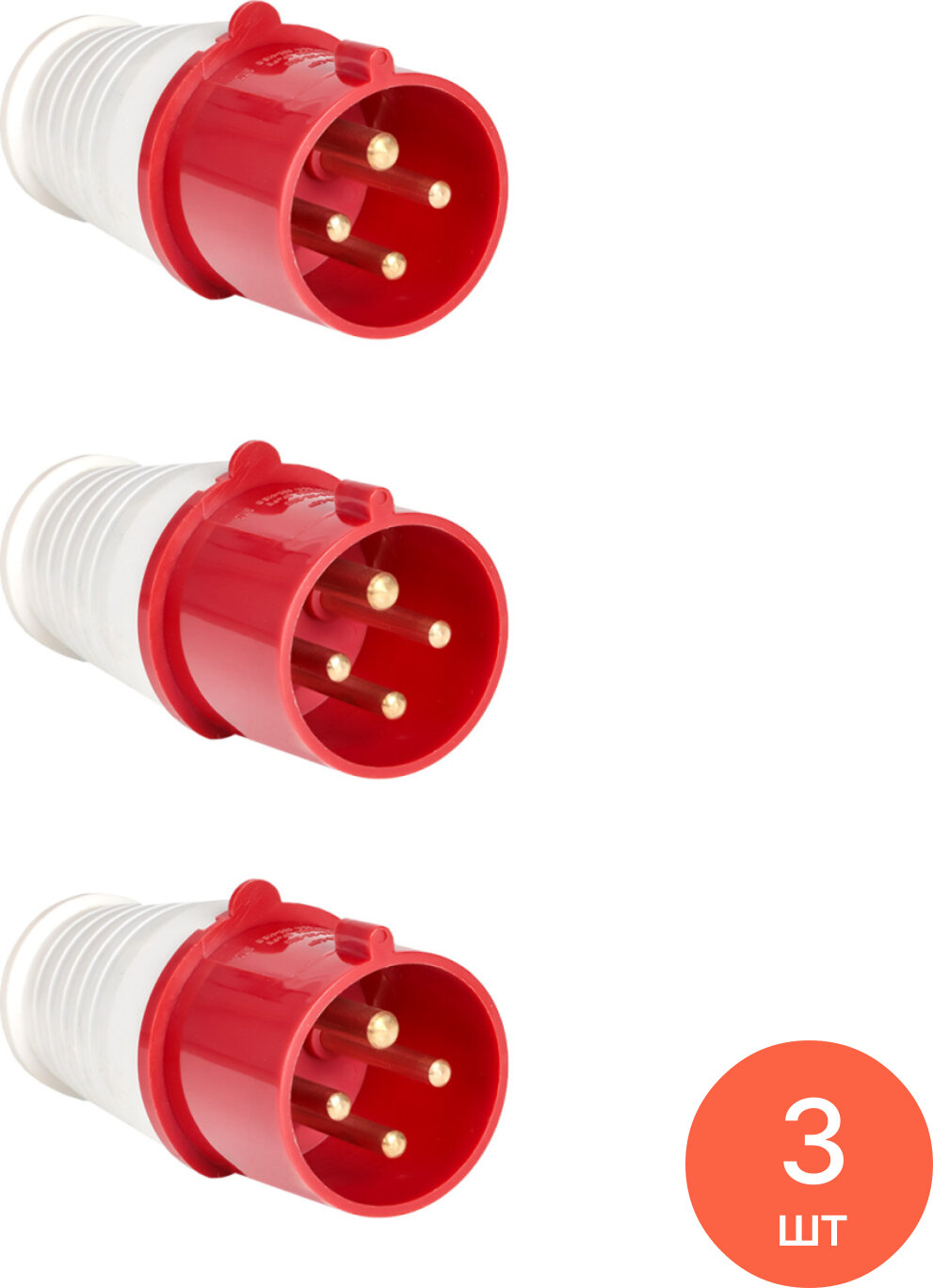 Вилка силовая кабельная EKF / ЕКФ 024 переносная прямая из самозатухающего пластика, красная, 3Р+РЕ 32А 380В, IP44, ps-024-32-380 / электрика (комплект из 3 шт)