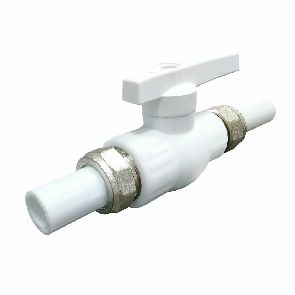 Кран шаровой PP-R полнопроходной белый Дн 32 с двусторонним разъемным соединением VALFEX 20246032
