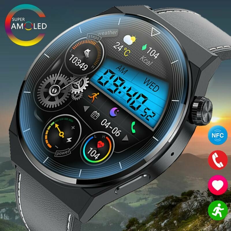 Смарт часы с nfc, круглые мужские, наручные водонепроницаемые,46MM, amoled, умные часы smart watch,