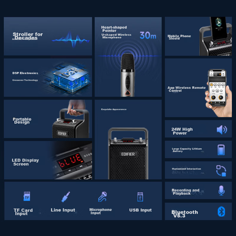 EDIFIER PP205S Двухмикрофонный портативный Bluetooth-колонка для уличного пения и обучения лунный белый