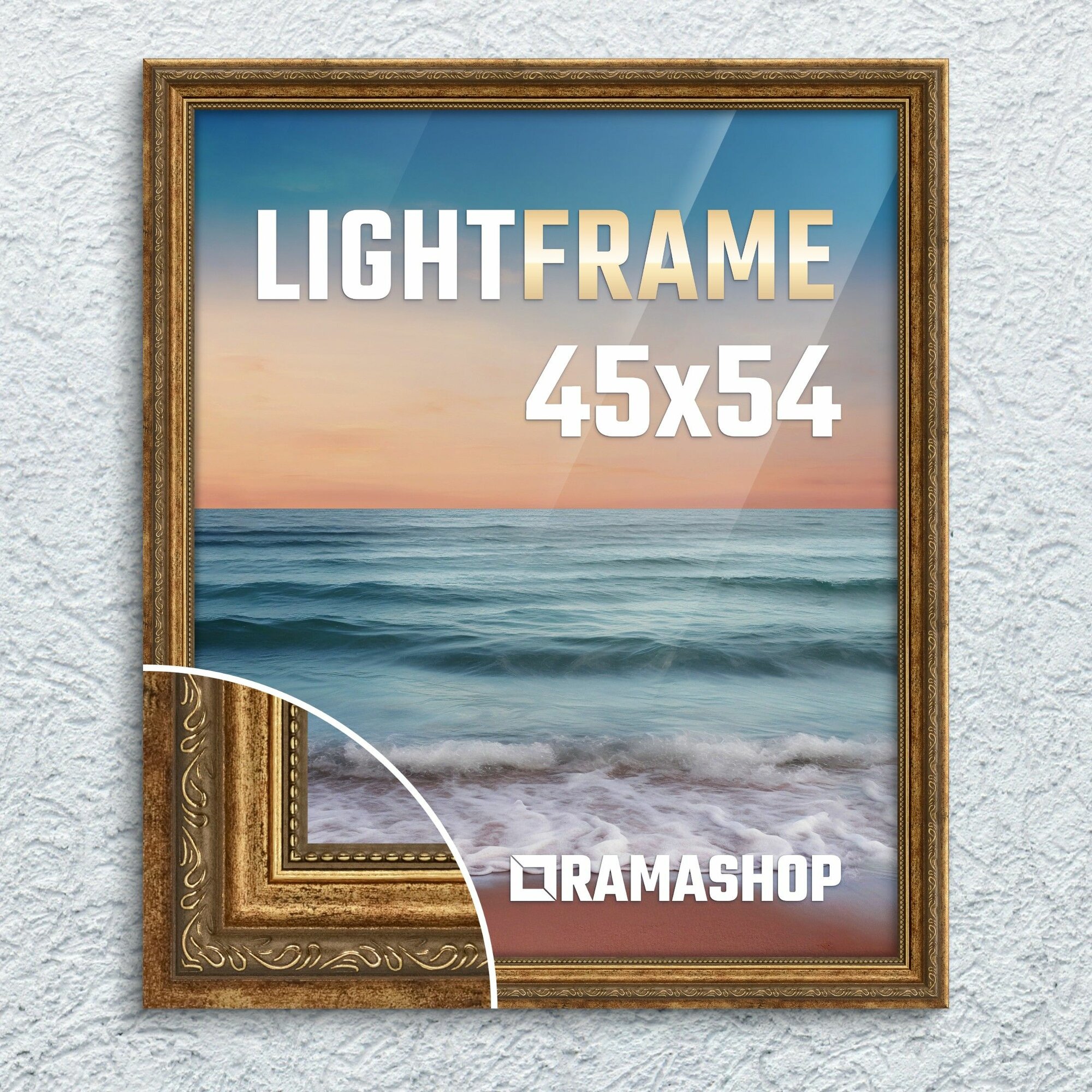 Рамка для фото 45х54 см, серия "Light Frame", фоторамка багетная. Бронза, Классический профиль 32х24 мм, Пластик