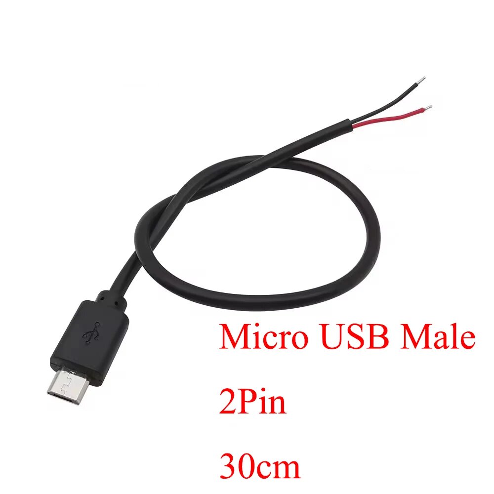 Micro USB кабель 2Pin 30см, черный