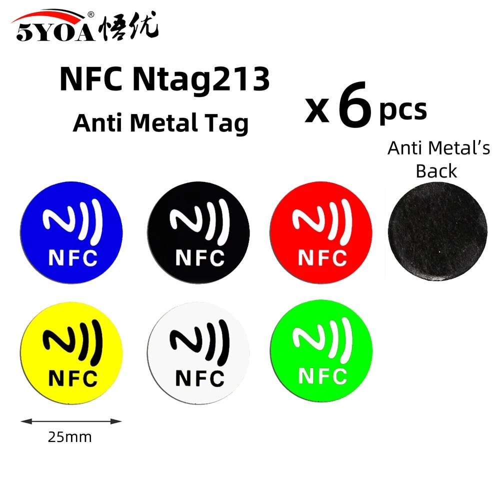 NFC Ntag213 Anti Metal Tag, 6 шт, Color-6Anti213