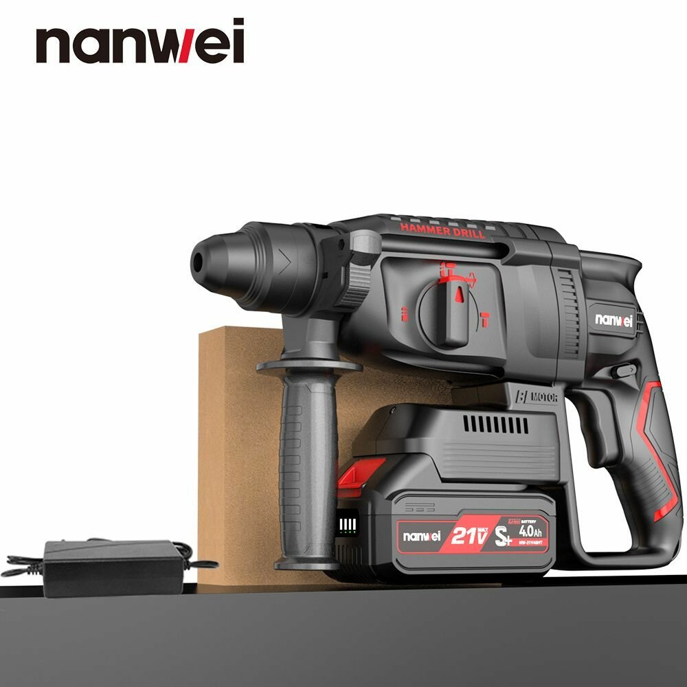 Электрический молоток NANWEI 21 В с бесщеточным двигателем трехфункциональный аккумулятор(4.0ahx1)