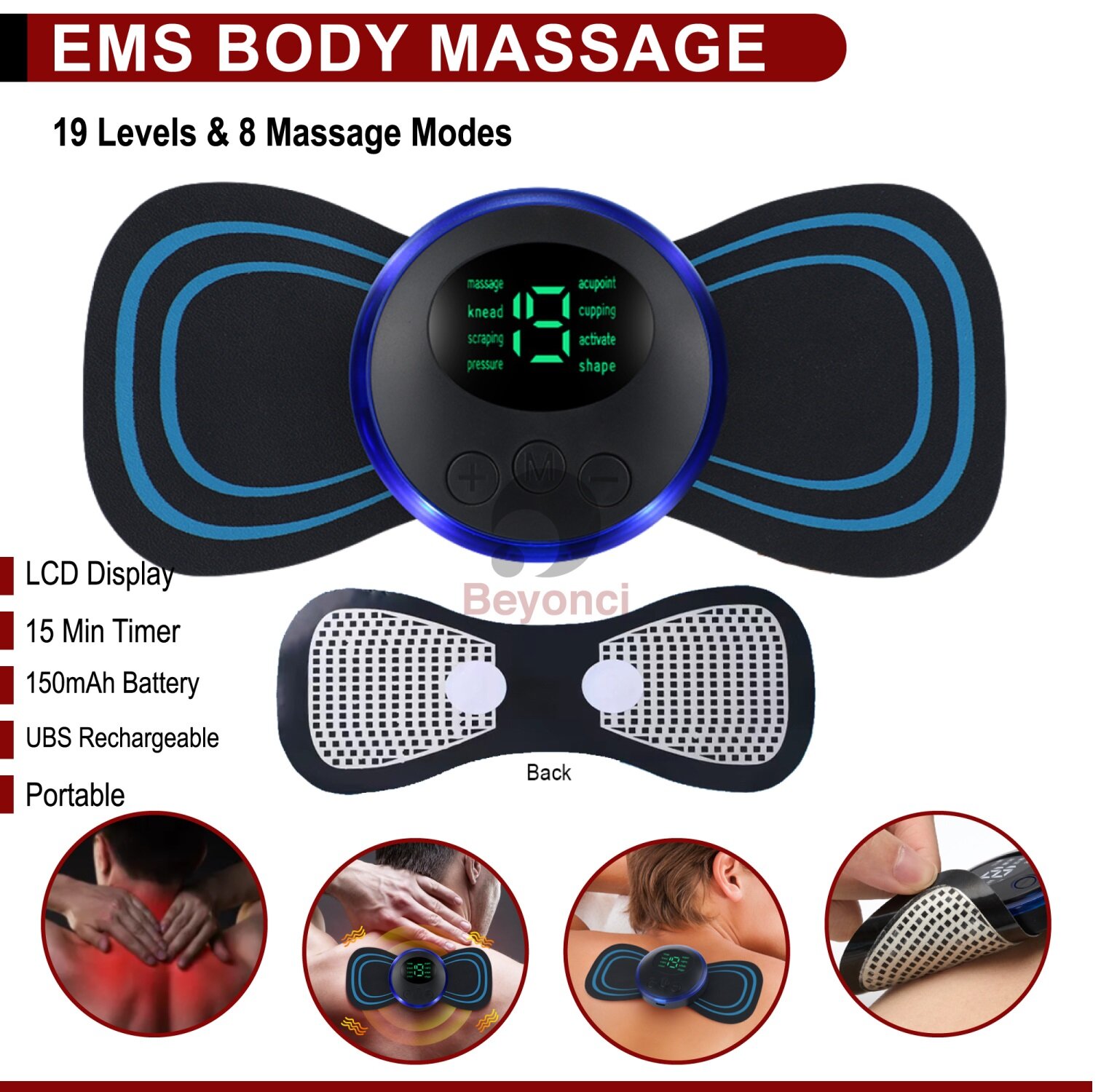 Портативный мини-электрический массажер-бабочка EMS, шейный электрический массажер для шеи, новый массажер для плеч, рук, запястий, ног и спины, шейный массажер для снятия боли под давлением - перезаряжаемый