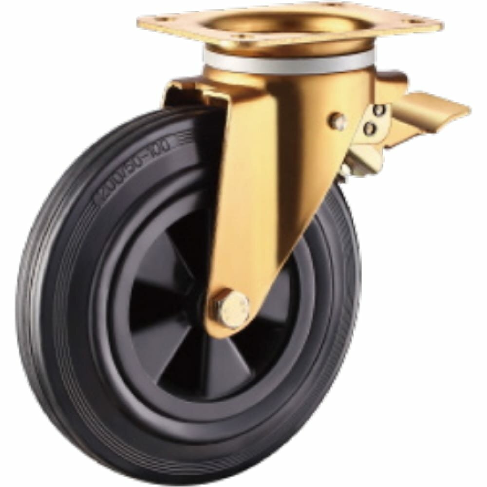 Колесо для евроконтейнеров TOR SCB80K 200 мм, площадка поворотная, тормоз, черная резина, пластиковый обод, подшипник скольжения