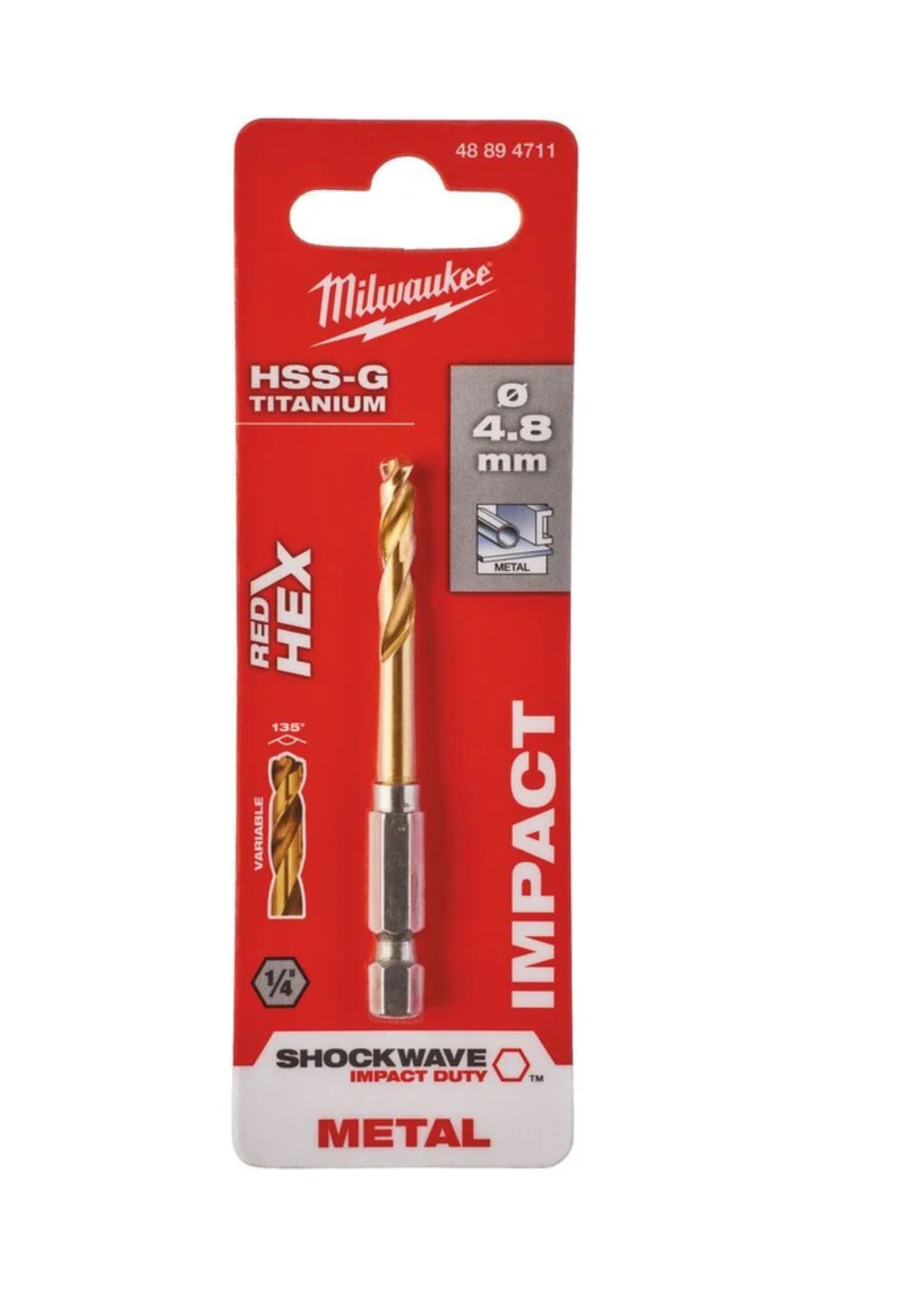 Сверло Milwaukee RedHEX HSS-G TiN по металлу 4.8мм, 48894711