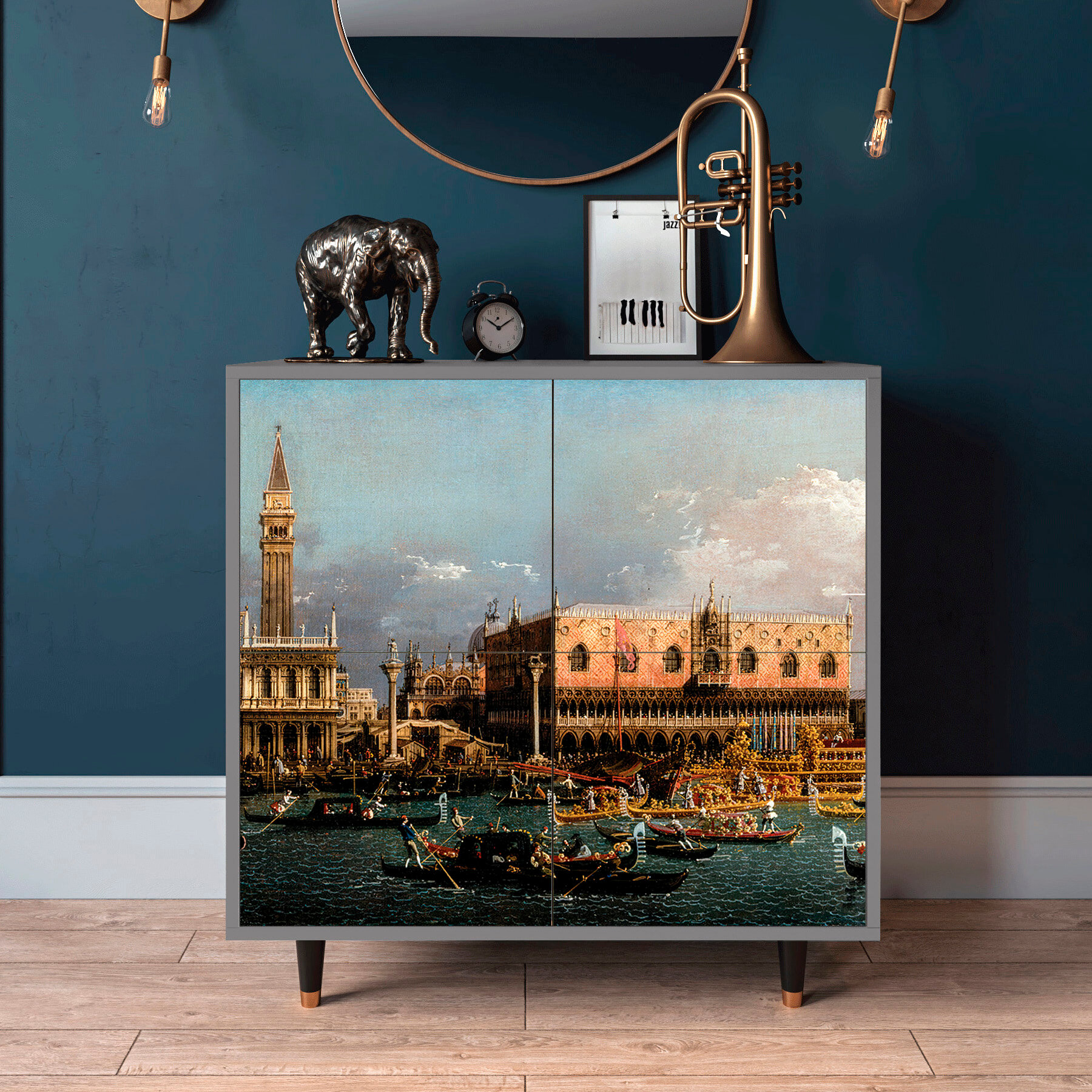 Комод - STORYZ - BS3 The Bucintoro at the Molo on Ascension Day by Canaletto, Размер - 94 x 96 x 48 см, Цвет корпуса - Серый