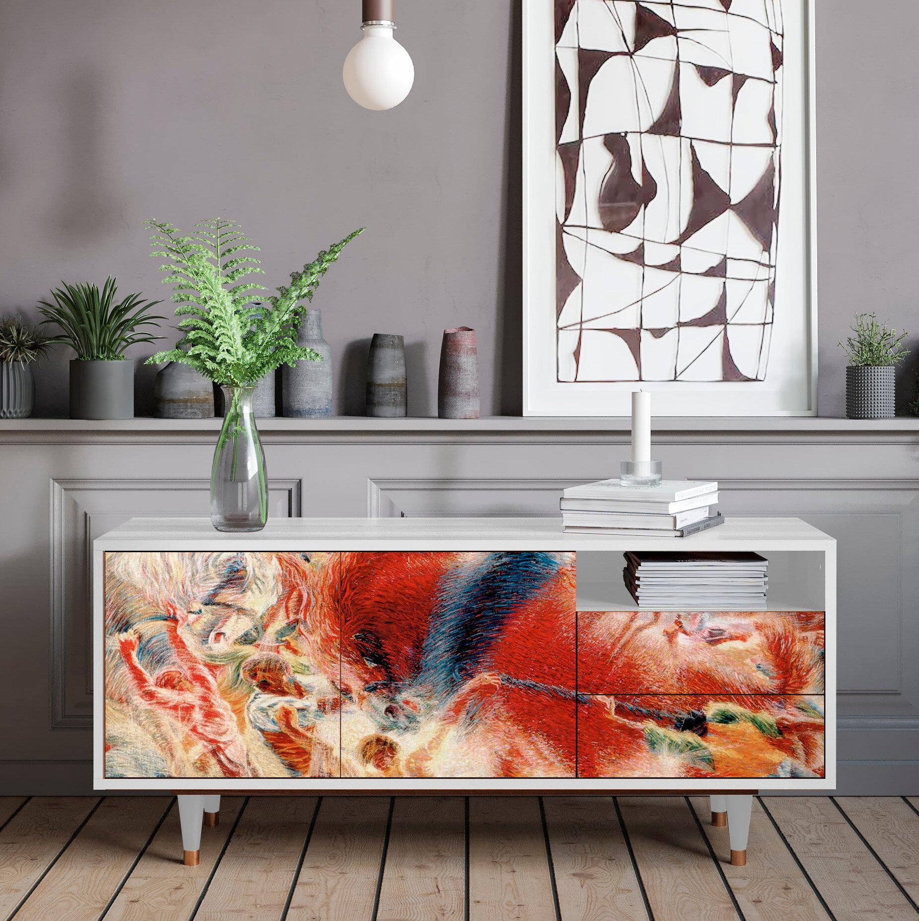 ТВ-Тумба - STORYZ - T7 The City Rises by Umberto Boccioni, Размер - 125 x 56 x 41 см, Цвет корпуса - , Белый