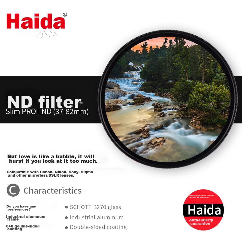 Haida PROII 52mm Neutral Density Filter ND1.8 (64x), Medium Gray Density Filter, Ultra-Thin Multi-Layer Coated Protective Filter, Suitable for Canon, Nikon, Sony, And Fuji Lenses