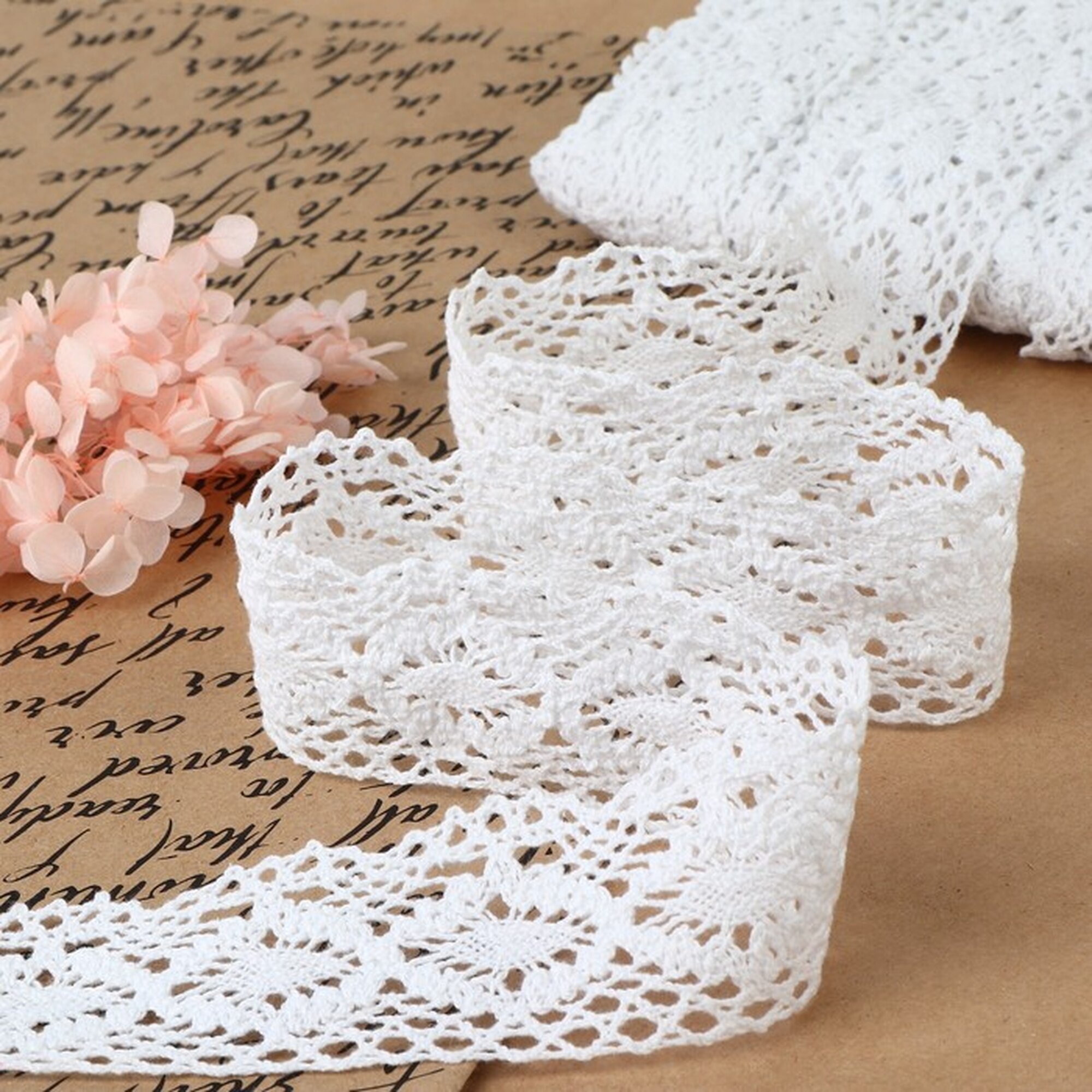 Кружево Арт Узор, вязаное, хлопок, полиэстер, 40мм × 15м, белое