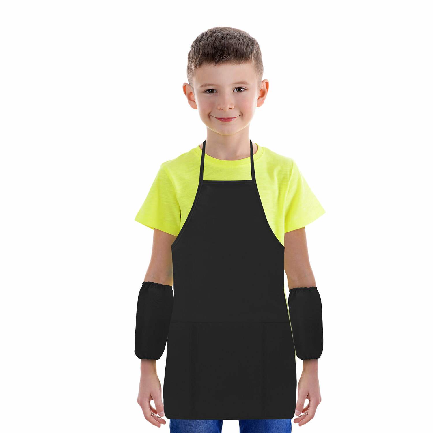 Упаковка 5 шт. Фартук с нарукавниками для уроков труда пифагор, 3 кармана, уменьшенный размер, 39х49 см, черный, 273751