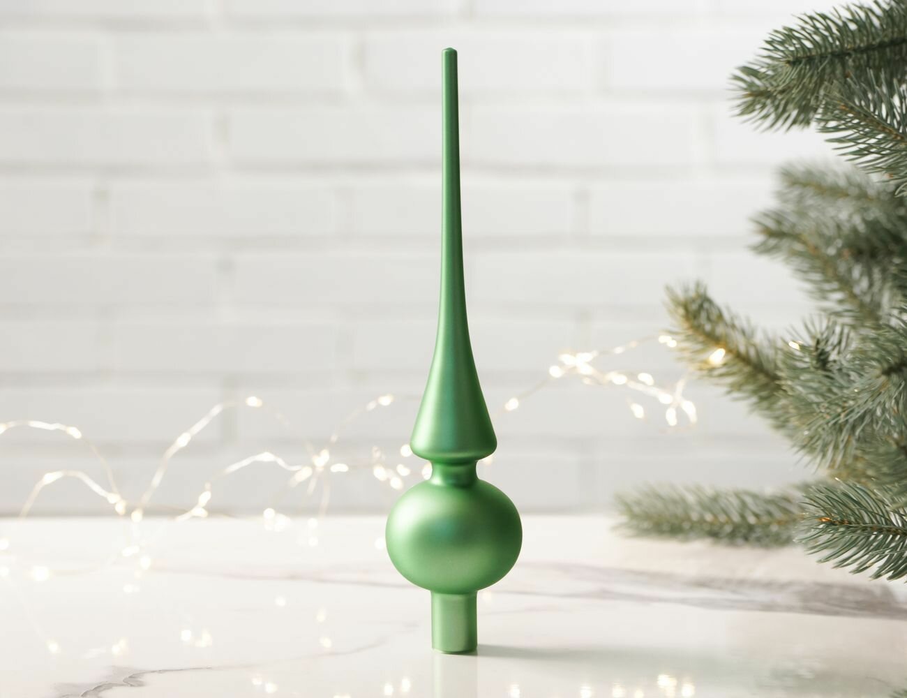 Ёлочная верхушка Королевская классика (Royal Classic), стекло, луговой зелёный, матовый, 26 см, Kaemingk 115289
