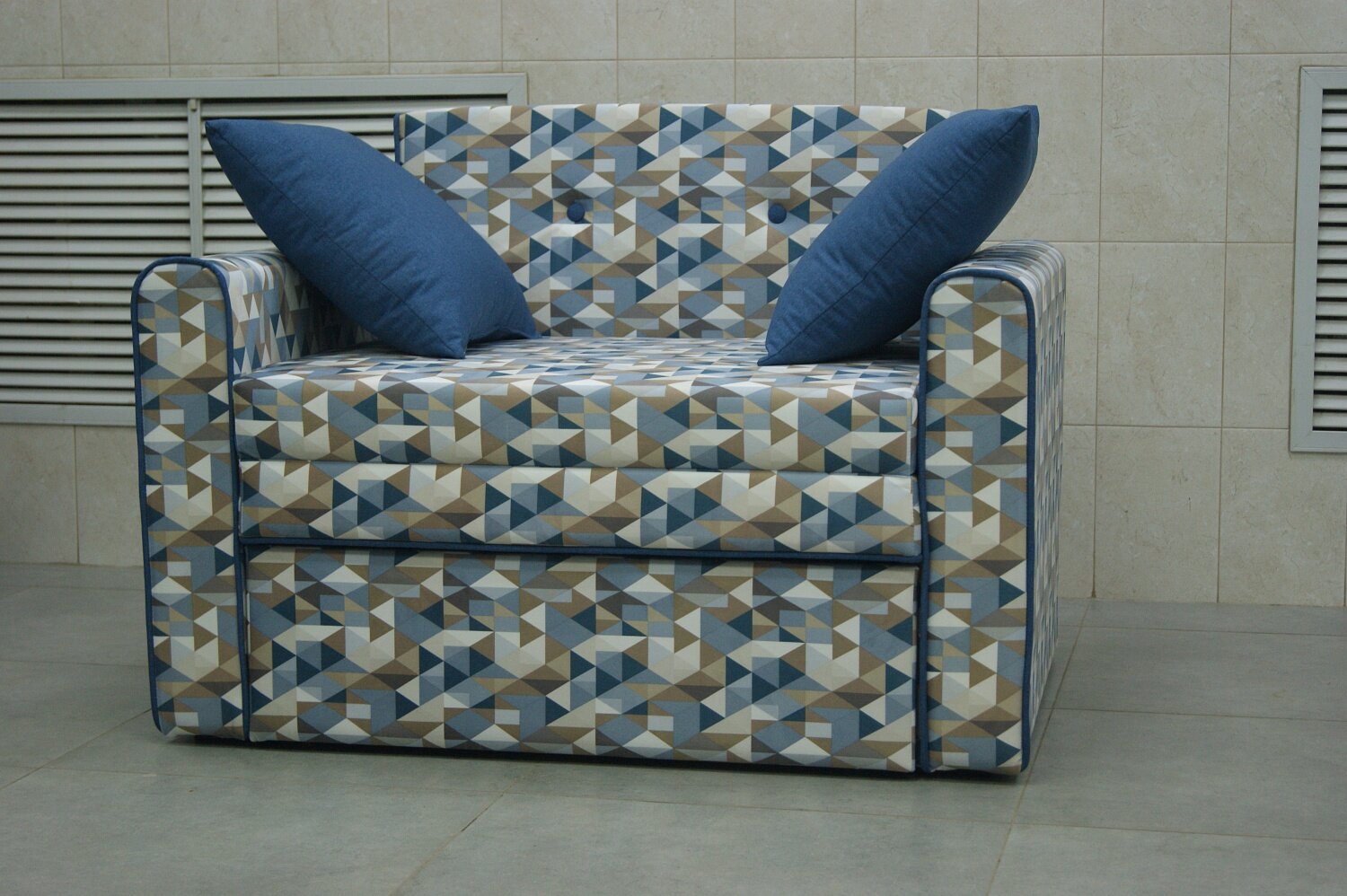 Найс 85 Геометрия Синий, 111х80х84 см, с ящиком для белья