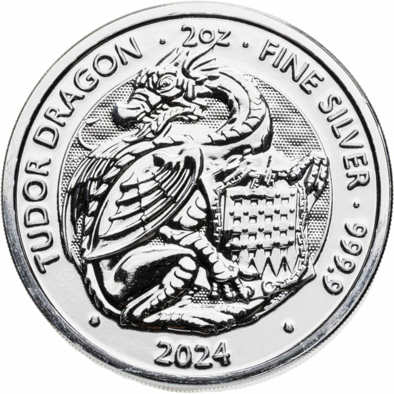 Великобритания 5 фунтов 2024 "Звери Тюдоров - Дракон Тюдора", Серебро 999, в сохранности UNC