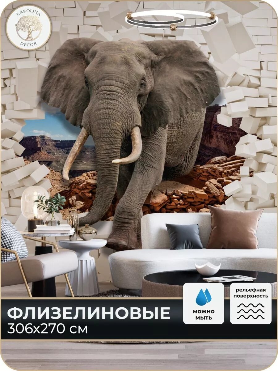 Фотообои Слон в детскую в спальню на кухню 300х270