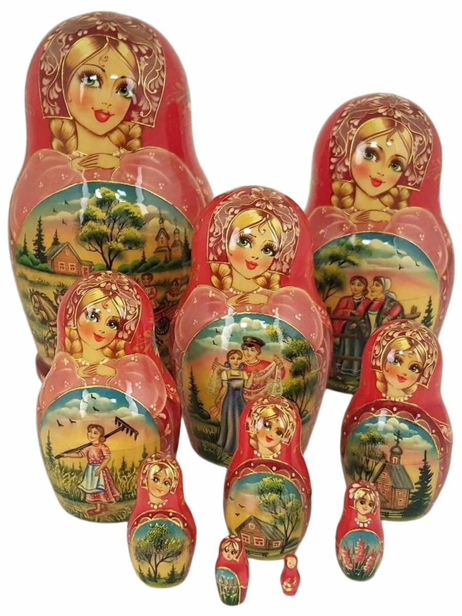 Матрешка авторская 10 предметов "Миниатюра" (370), Вятская матрешка, ручная авторская работа