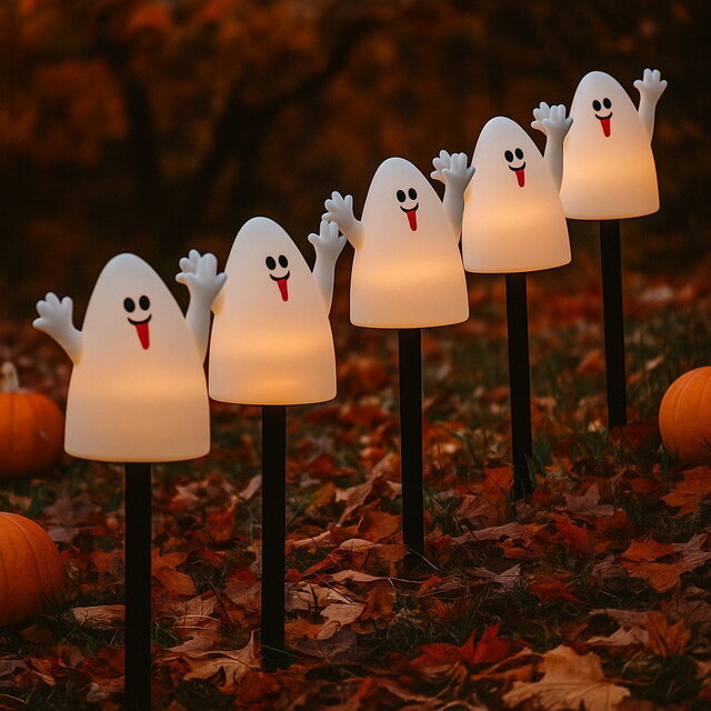 Набор садовых светильников на солнечной батарее Solar Ghost 37 см, 5 теплых белых LED ламп, 5 шт, Winter Deco, 4070747