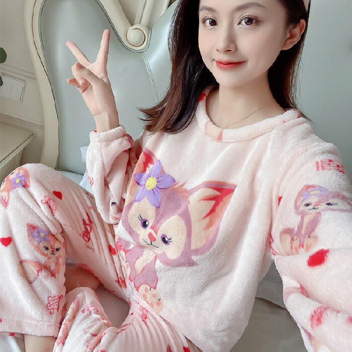Женская пижама, женский фланелевый костюм, домашняя одежда из кораллового флиса на осень и зиму