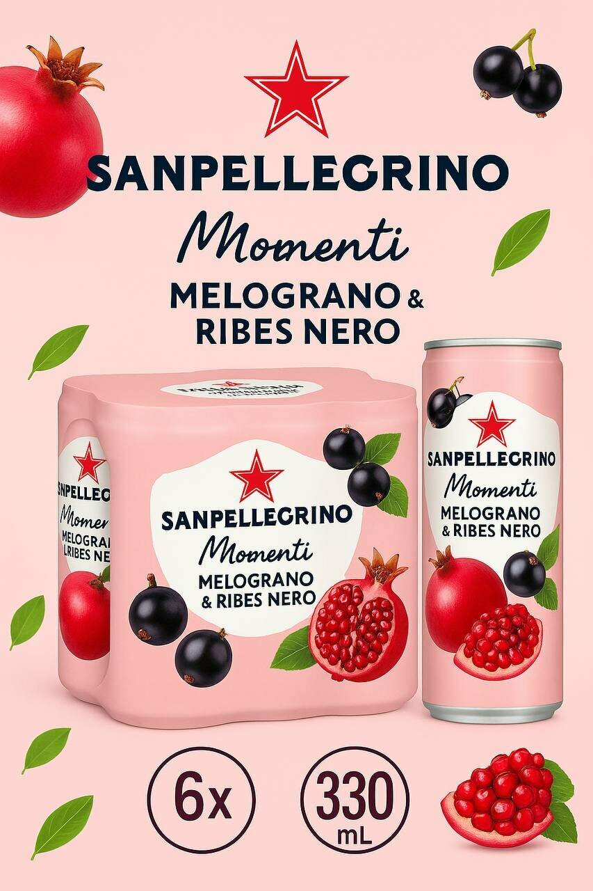 Газированный напиток Sanpellegrino Momenti Санпеллегрино Гранат и Смородина, 6 шт * 330 мл, Италия