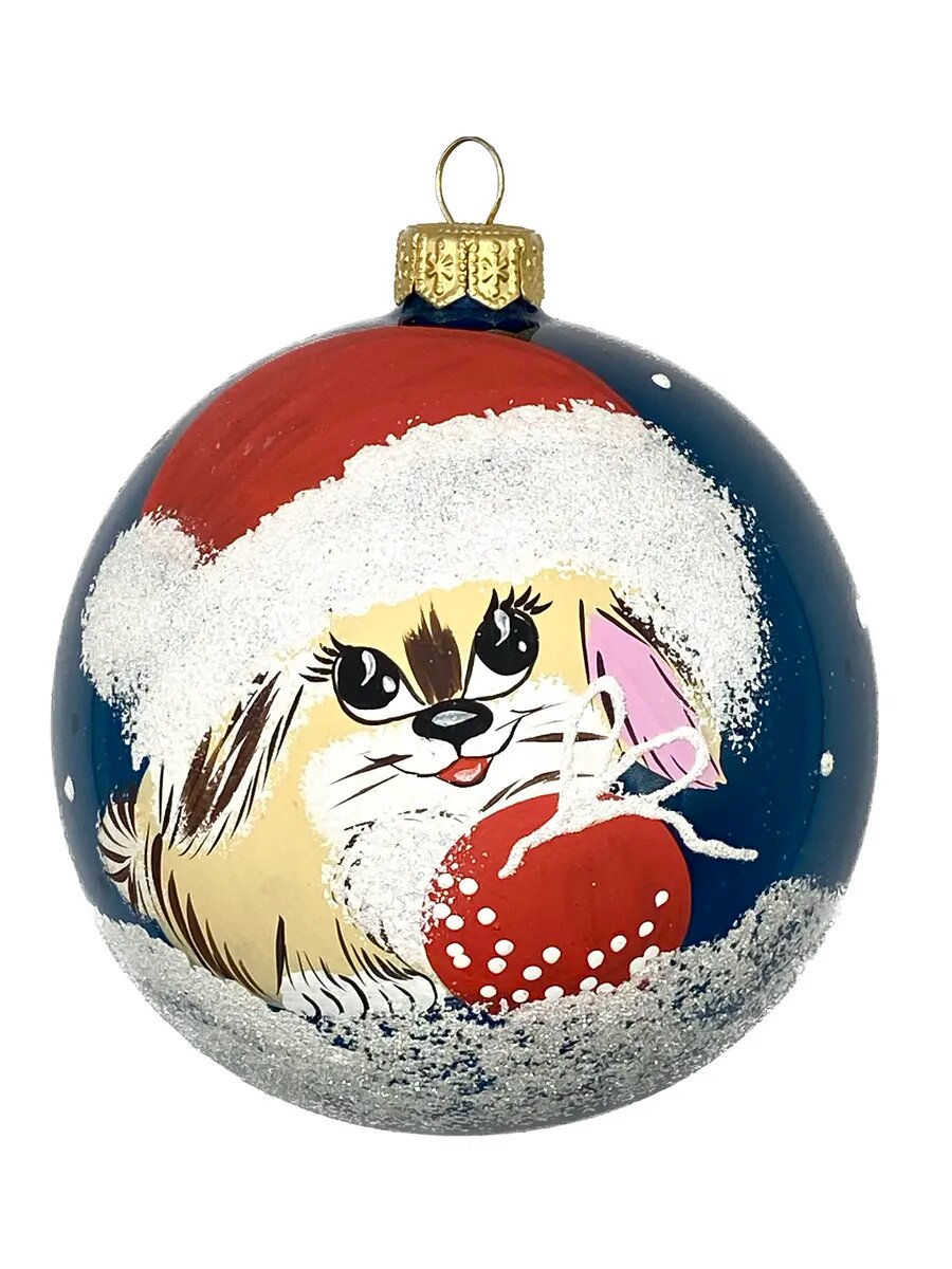 Шар стеклянный "Кролик в шапке"