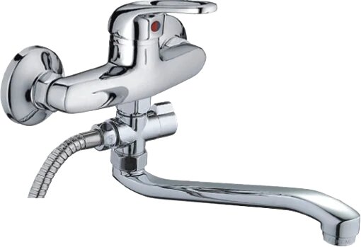 Смеситель с длинным изливом для ванны Ledeme H39-B L2139-B с душевым гарнитуром, поворотный, металлический, хром, глянцевый, смеситель для ванны с душем, рычажный, с настенным держателем