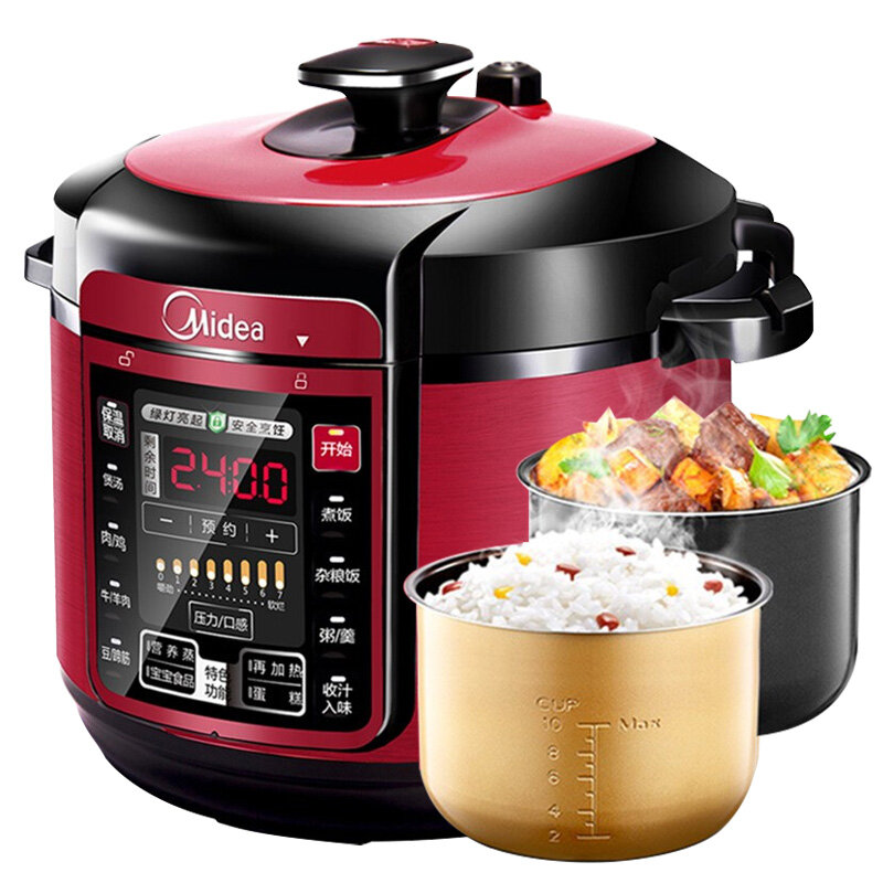 Электрическая скороварка Midea, 6L, красная, высокая скорость приготовления, автоматическое давление