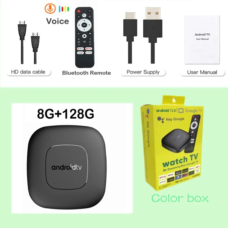 BLKJ Android 14 T1 Smart TV Box 8ГБ+128ГБ 8G 128G Voice Remote